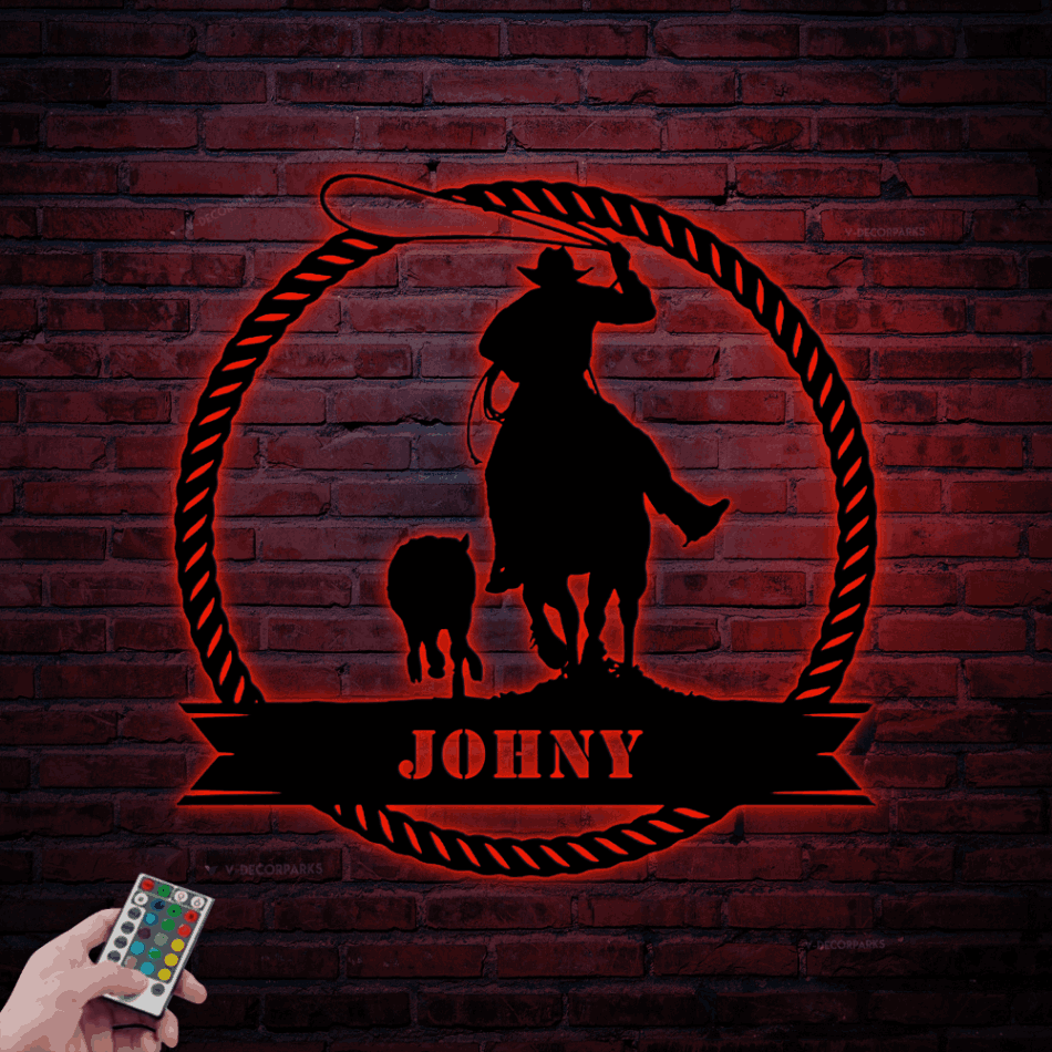Custom Cowboy Cattle Roping Metal Sign Led Lights, Personalized Tie ...