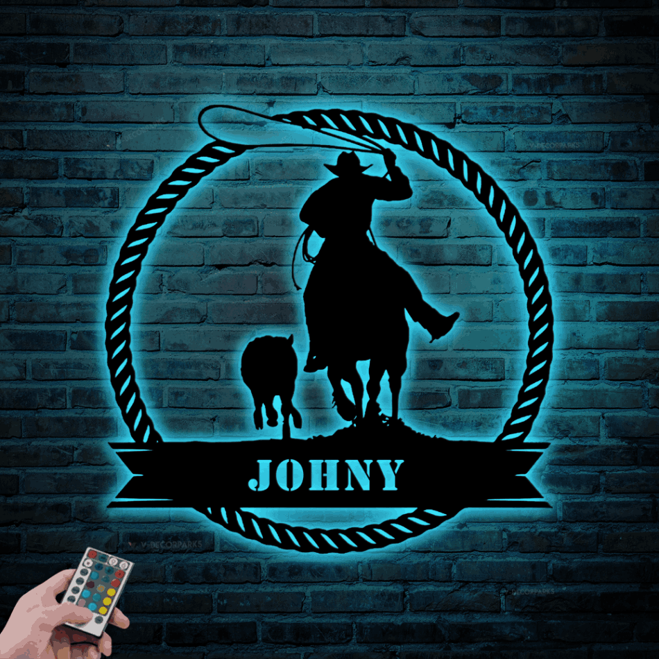 Custom Cowboy Cattle Roping Metal Sign Led Lights, Personalized Tie ...