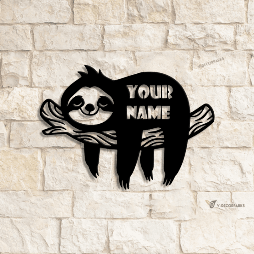 Custom Cute Sloth Metal Wall Art Led Light, Personalized Funny Lazy ...