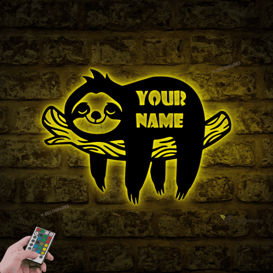 Custom Cute Sloth Metal Wall Art Led Light, Personalized Funny Lazy ...