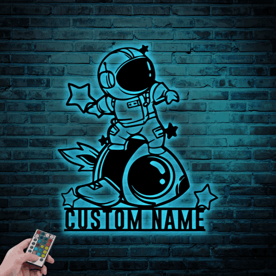 Custom Cute Space Astronaut Metal Sign Led Lights, Personalized Boy ...