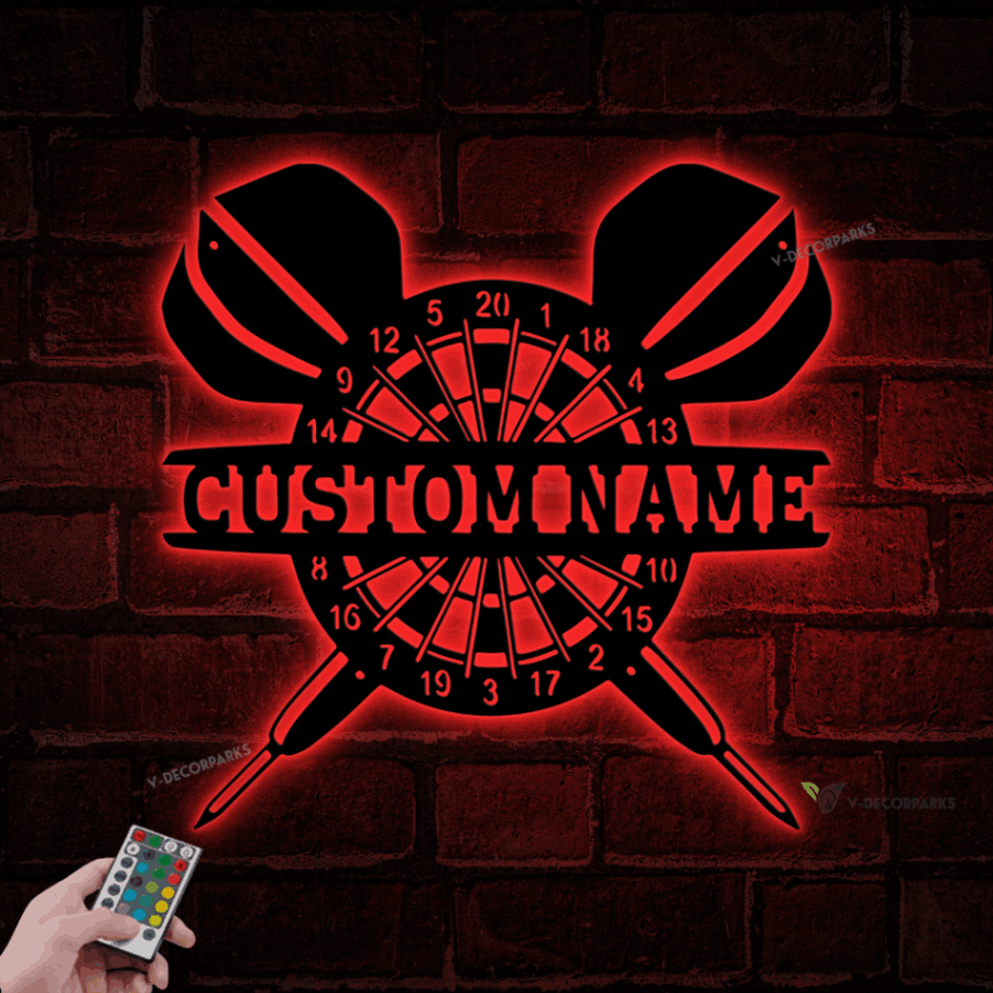 Custom Dartboard Dart Game Metal Wall Art Led Light, Tips Flights Board ...