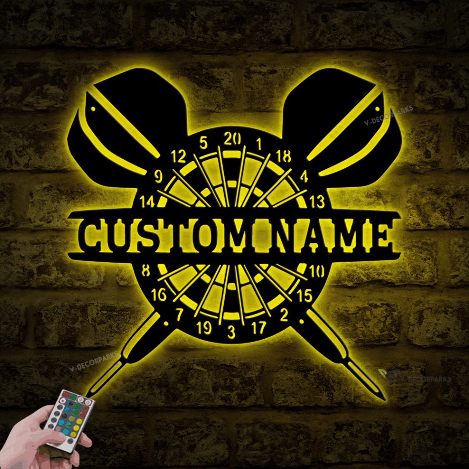 Custom Dartboard Dart Game Metal Wall Art Led Light, Tips Flights Board ...