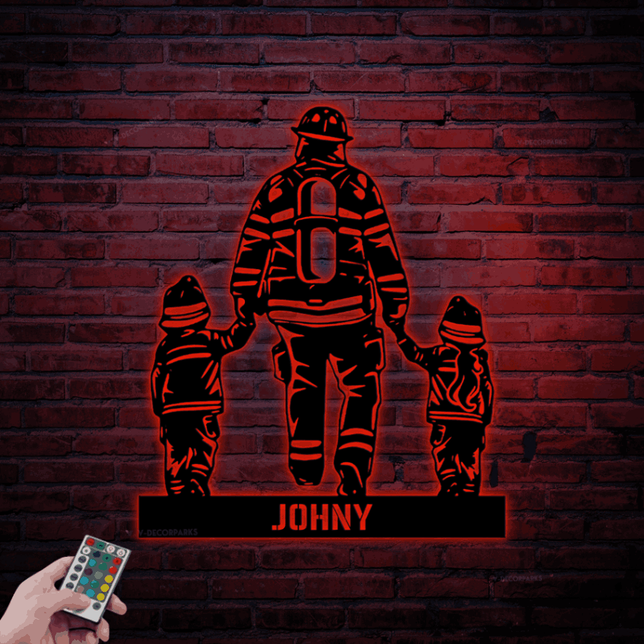 Custom Daughter Father Son Firefighter Metal Sign Led Lights ...