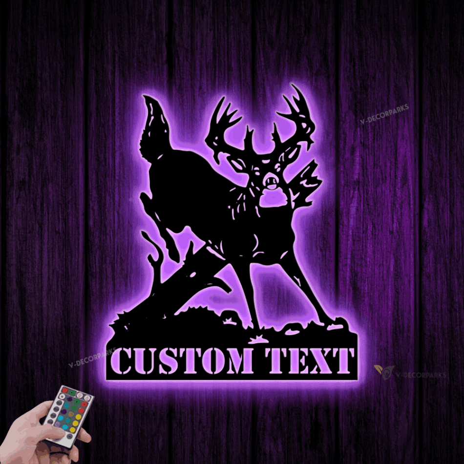 Custom Deer Hunting Metal Wall Art Led Light, Deer Wall Art, Deer Sign ...