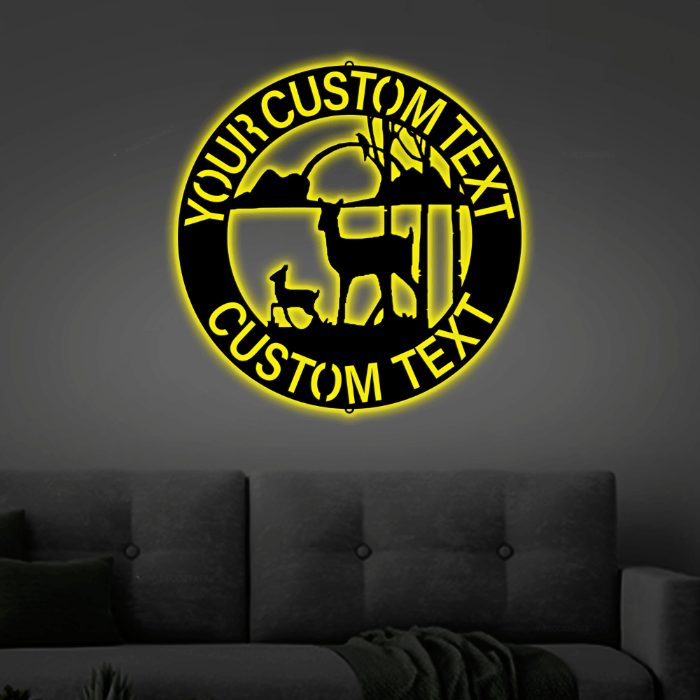 Custom Deer Sign With Led Lights Monogram Steel Sign Family Name Deer ...