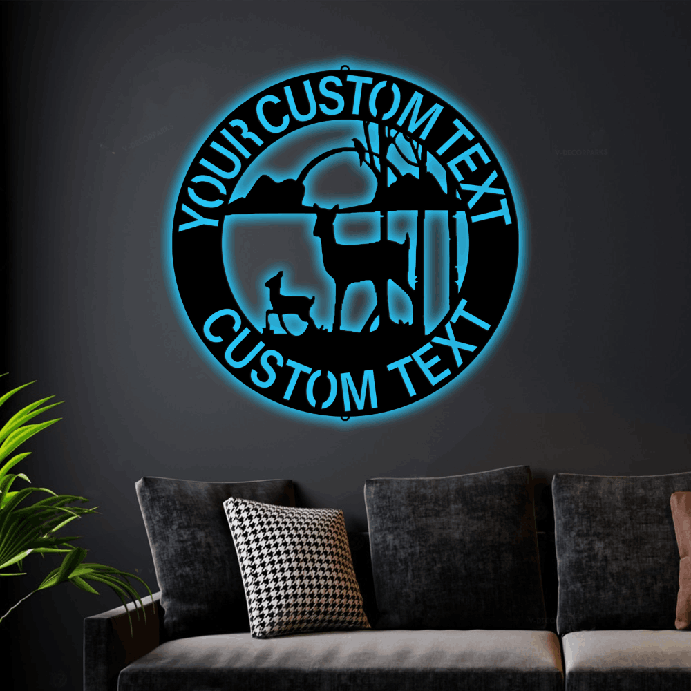 Custom Deer Sign With Led Lights Monogram Steel Sign Family Name Deer ...