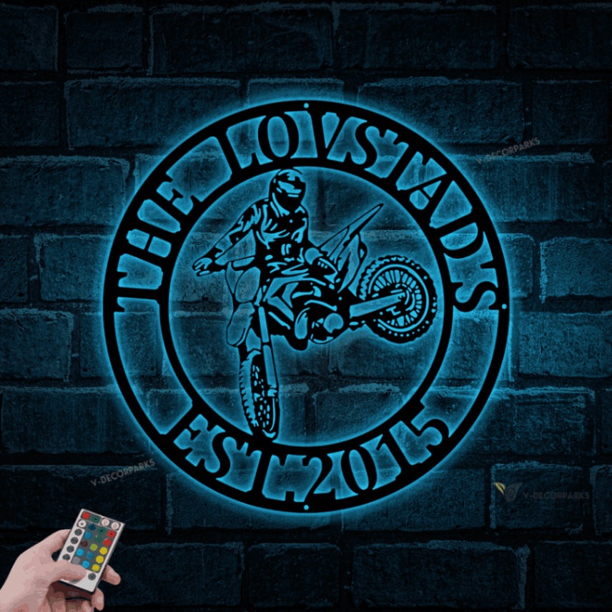 Custom Dirt Bike Metal Sign With Led Lights, Dirt Bike Rider Name Sign ...