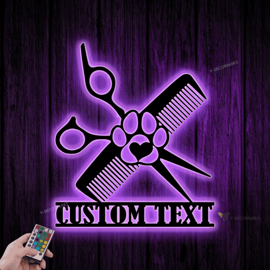 Custom Dog Grooming Hair Salon Metal Wall Art Led Light, Personalized ...