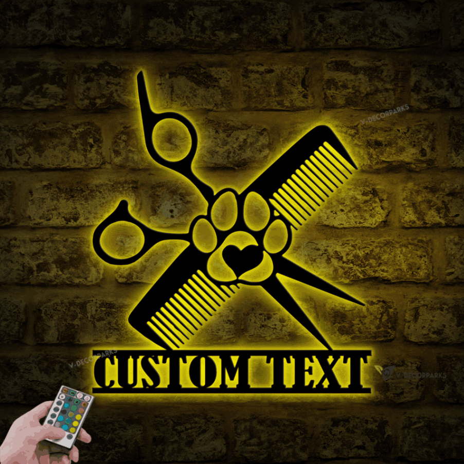 Custom Dog Grooming Hair Salon Metal Wall Art Led Light, Personalized ...