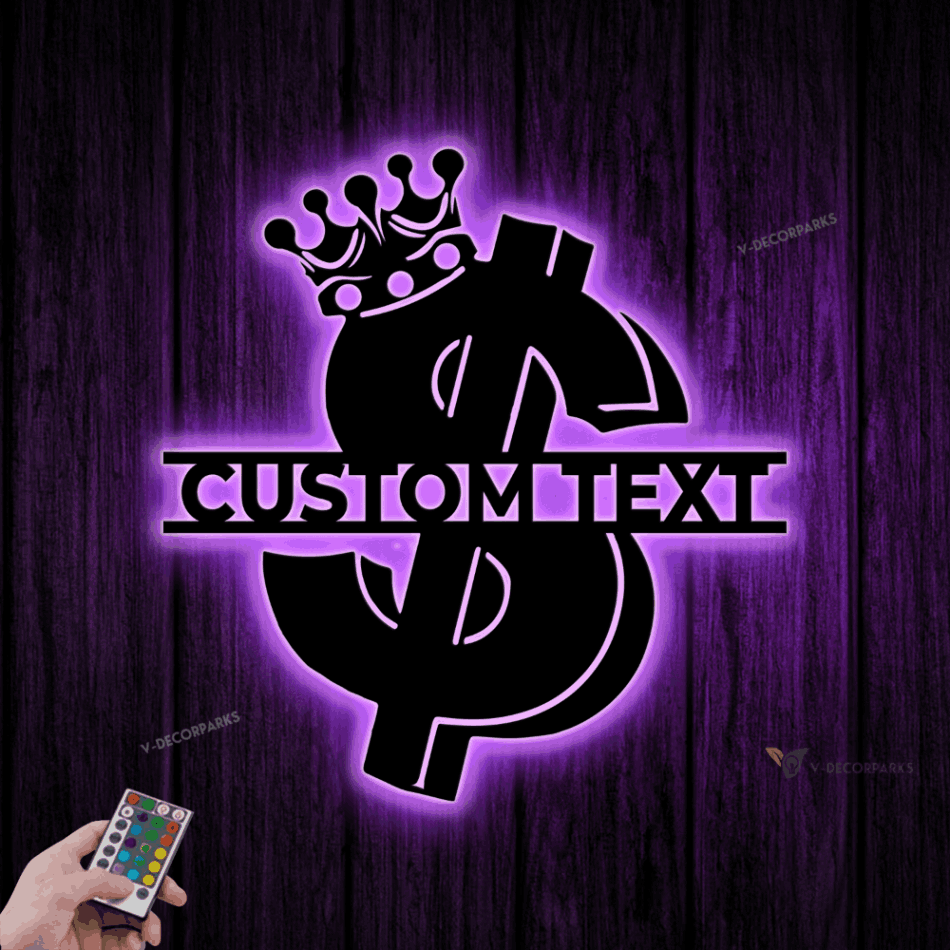Custom Dollar Money Symbol Metal Wall Art Led Light, Personalized ...