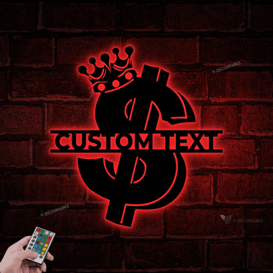 Custom Dollar Money Symbol Metal Wall Art Led Light, Personalized ...