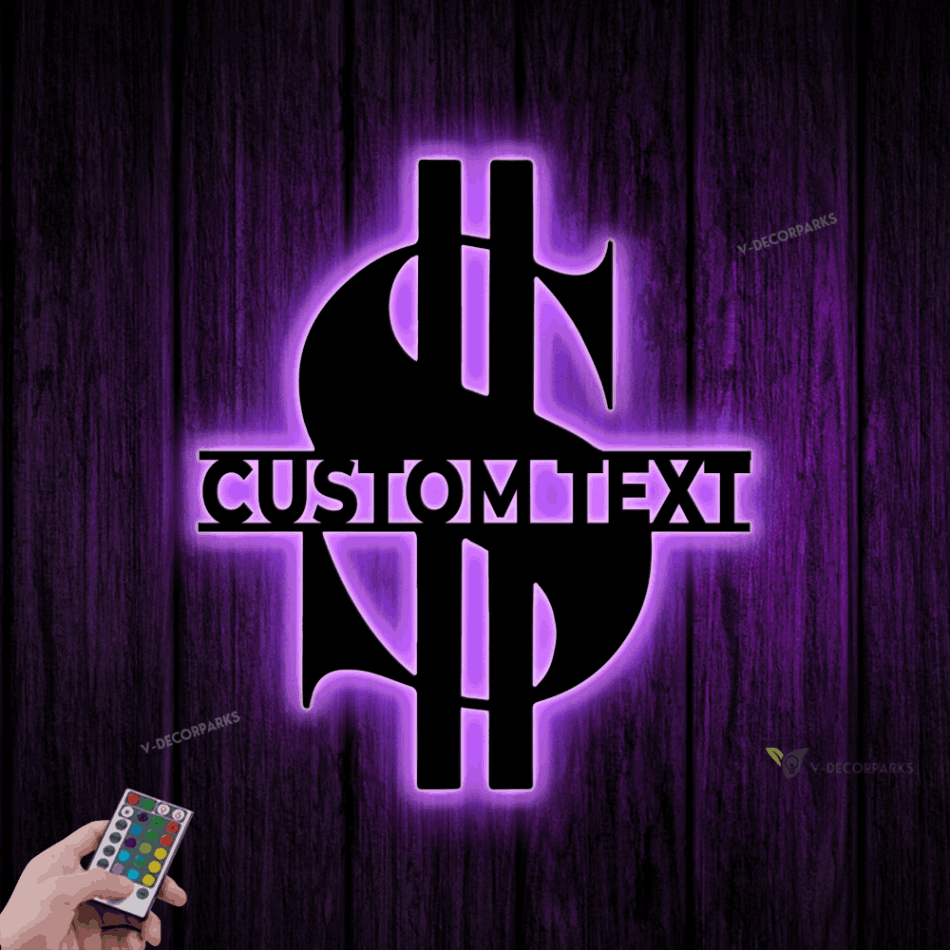 Custom Dollar Money Symbol Metal Wall Art Led Light, Dollar Money ...