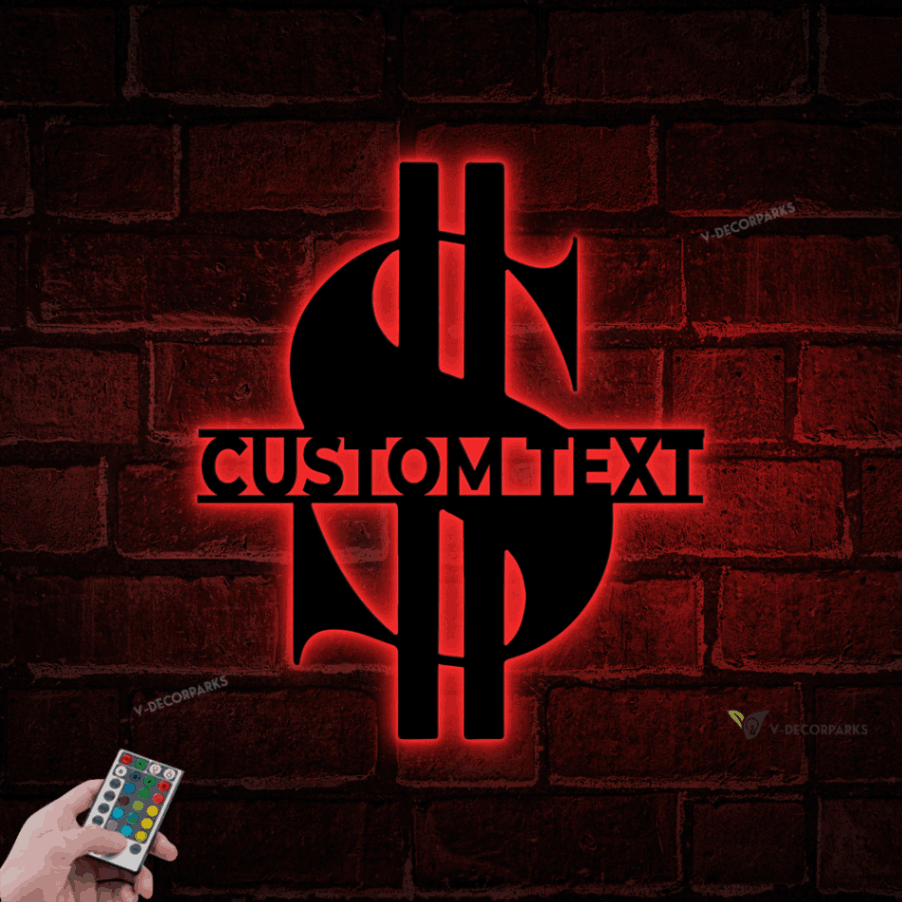 Custom Dollar Money Symbol Metal Wall Art Led Light, Dollar Money ...