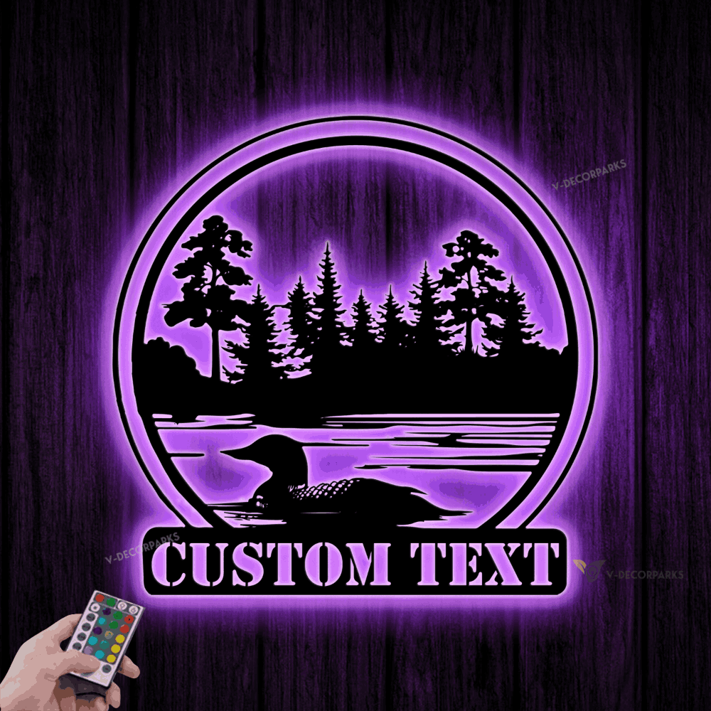 Custom Duck Cabin Metal Wall Art Led Light, Personalized Duck Lake Loon ...