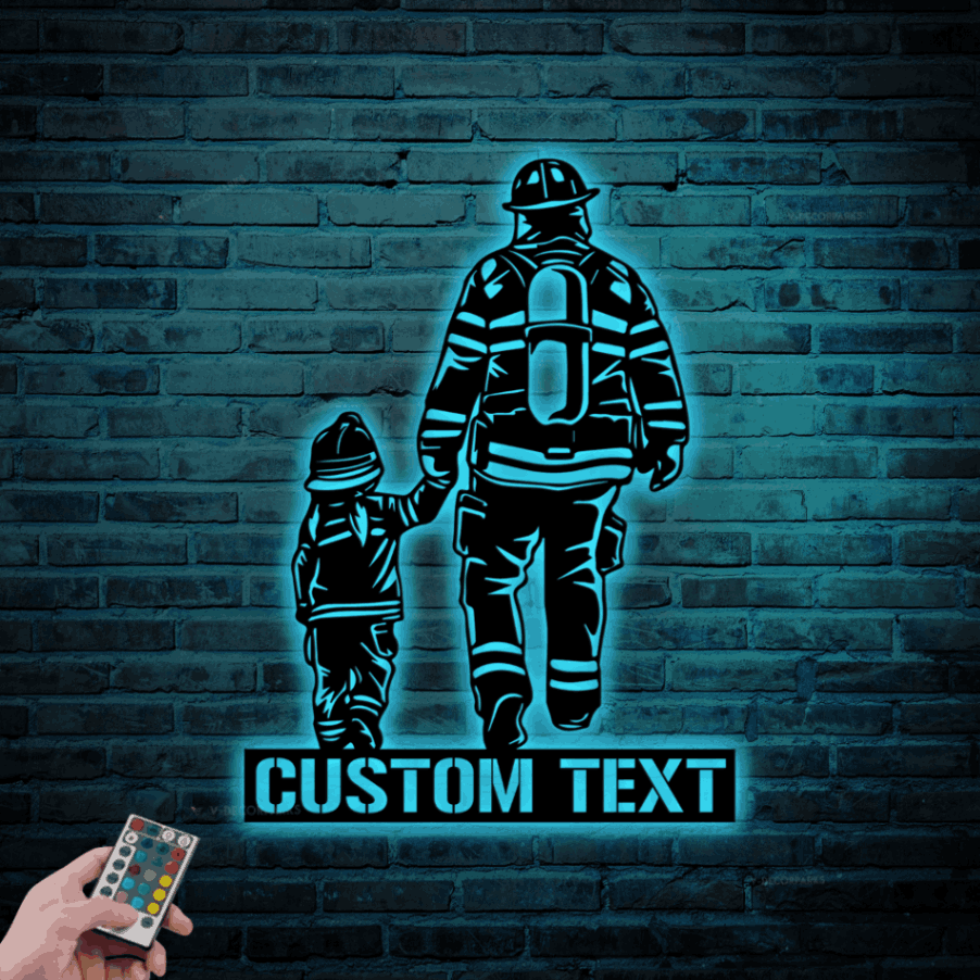 Custom Father Daughter Firefighter Metal Sign Led Lights, Personalized ...