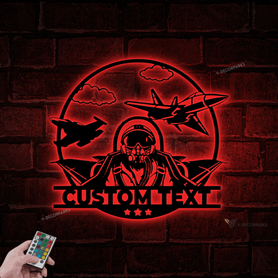 Custom Fighter Jet Pilot Metal Wall Art Led Light, Personalized ...