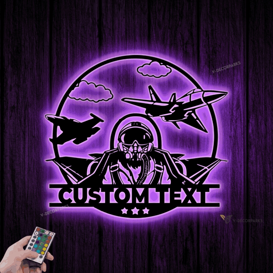 Custom Fighter Jet Pilot Metal Wall Art Led Light, Personalized ...