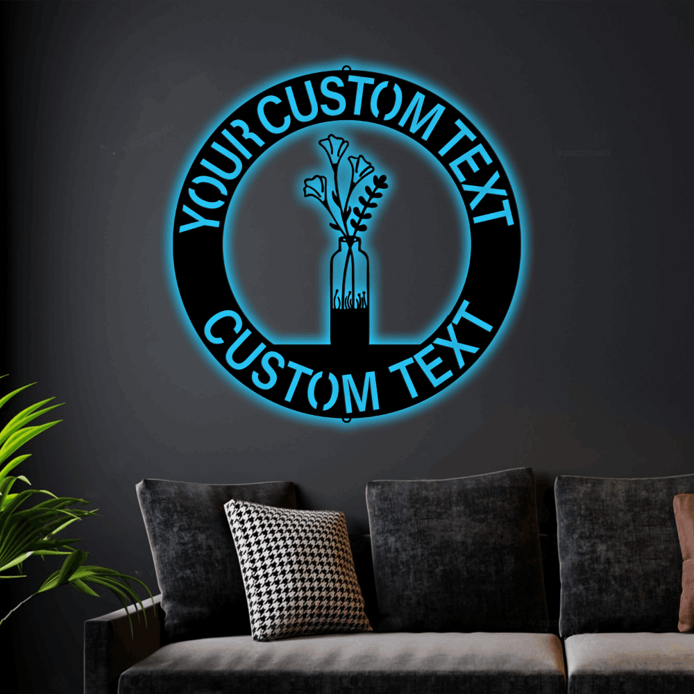 Custom Flower Vase Monogram With Led Lights Steel Sign, Fall Flower ...