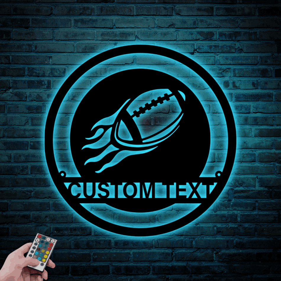 Custom Football Metal Sign With Led Lights, Personalized Rugby Player ...
