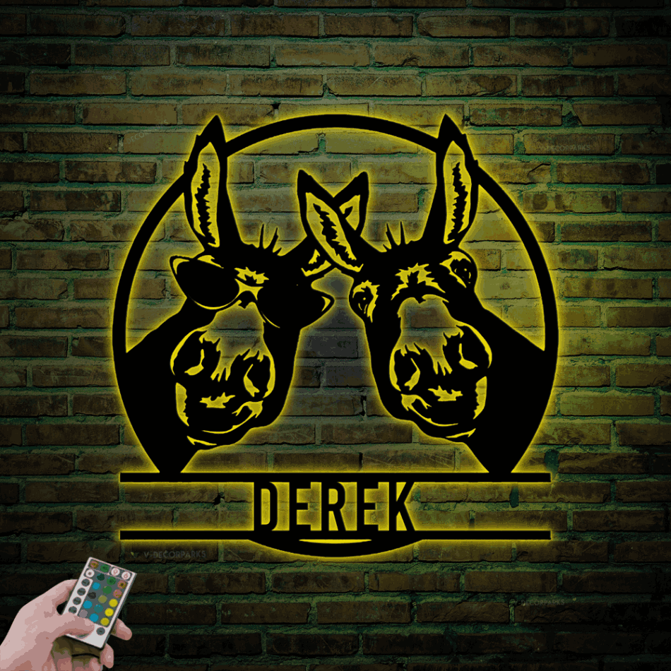 Custom Funny Two Donkey Farmhouse Metal Sign Led Lights, Personalized ...