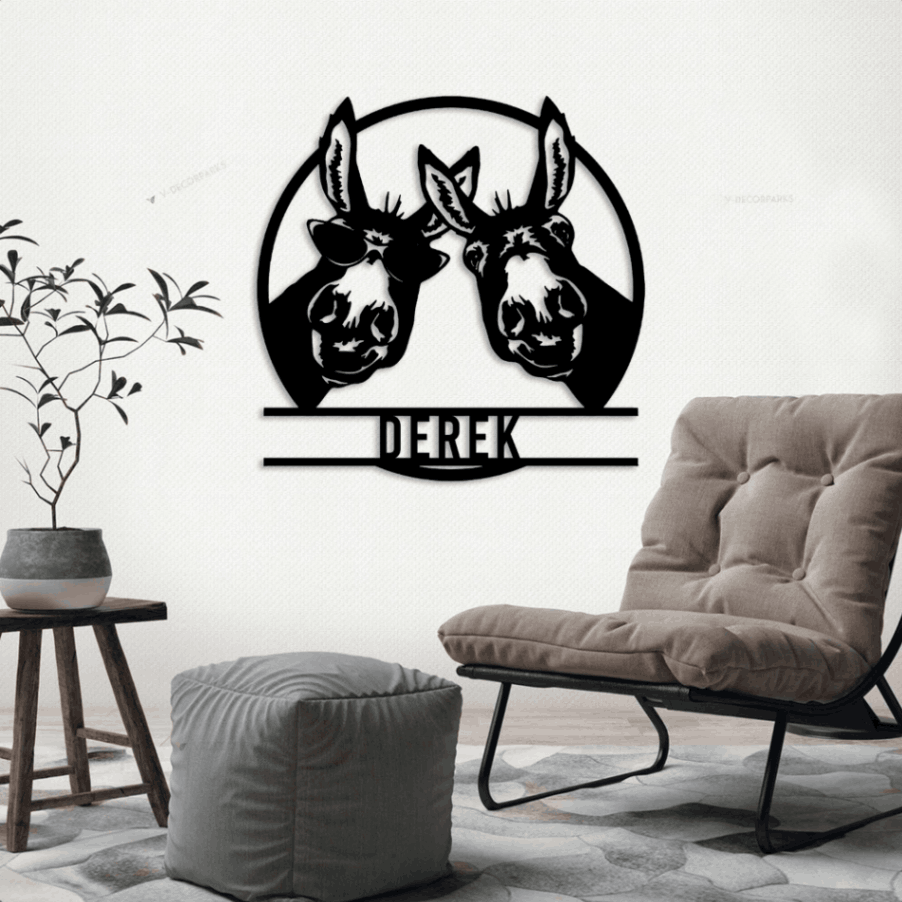 Custom Funny Two Donkey Farmhouse Metal Sign Led Lights, Personalized ...
