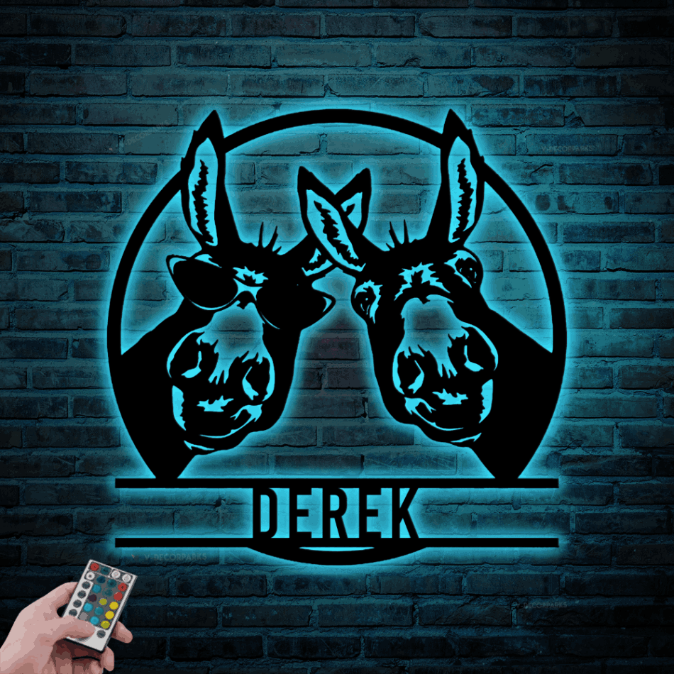 Custom Funny Two Donkey Farmhouse Metal Sign Led Lights, Personalized ...