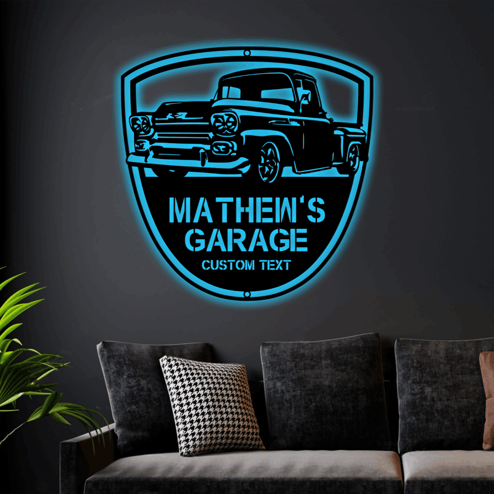 Custom Garage Sign With Led Lights, , Personalized Steel Home Wall ...