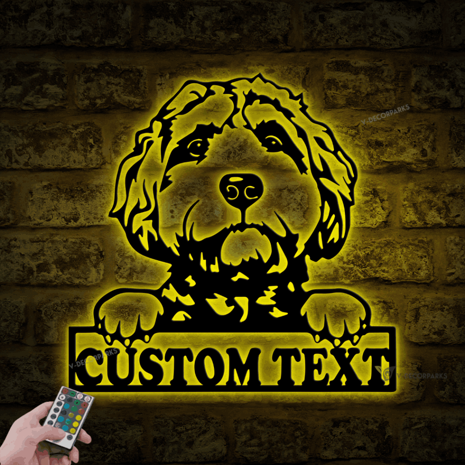 Custom Golden Doodle Metal Wall Art Led Light, Golden Doodle Metal Art ...
