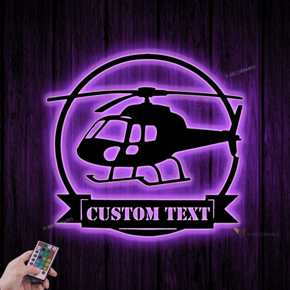 Custom Helicopter Airplane Metal Sign Led Light, Helicopter Wall Art ...
