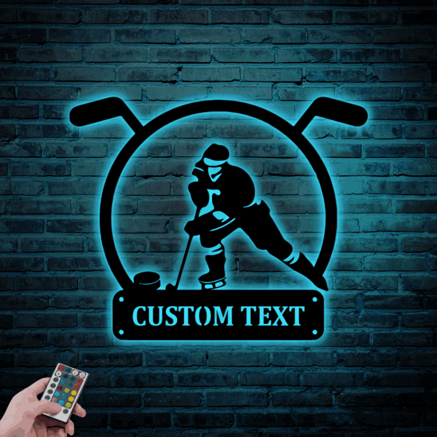 Custom Hockey Metal Sign With Led Lights, Personalized Hockey Metal ...