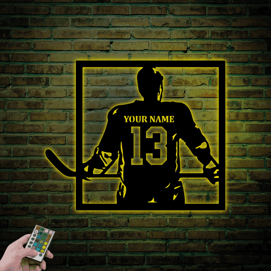 Custom Hockey Metal Sign Led Lights, Custom Name Hockey Sign, Ice ...