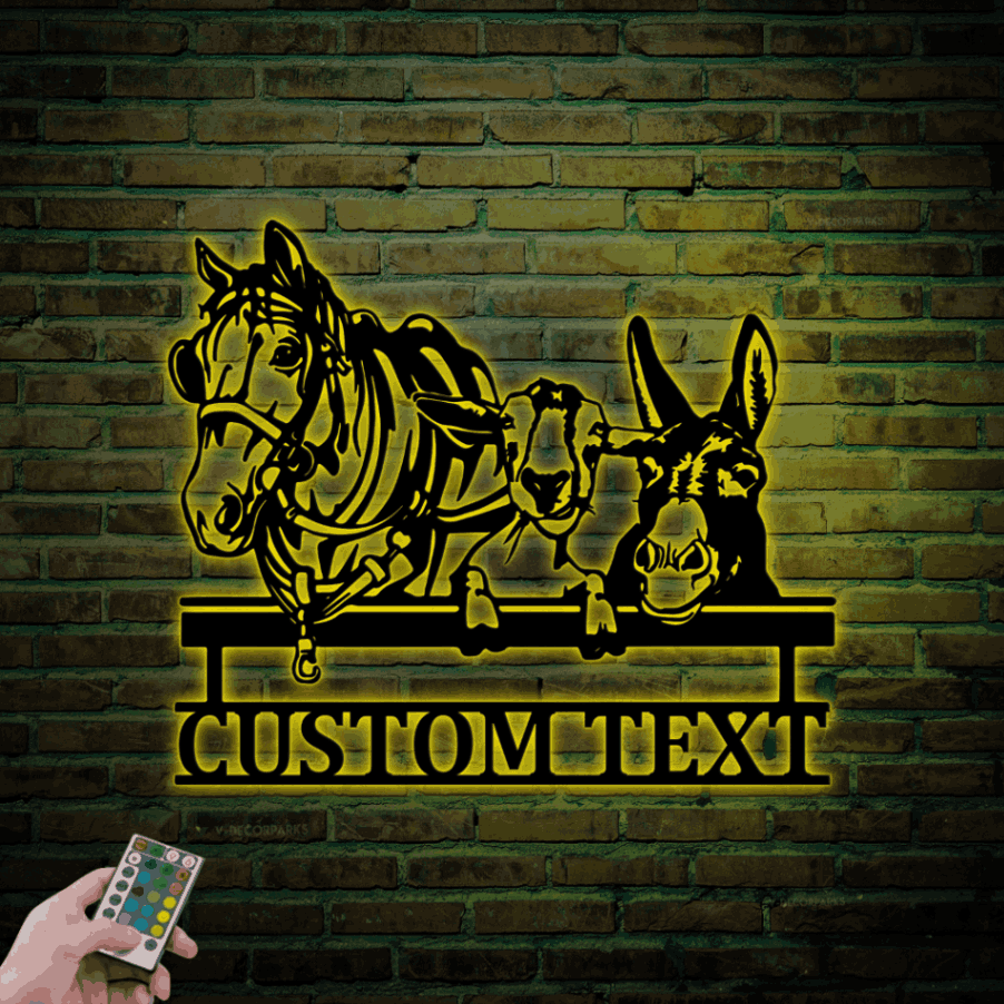 Custom Horse Mule Goat Farmhouse Metal Sign Led Lights, Personalized ...