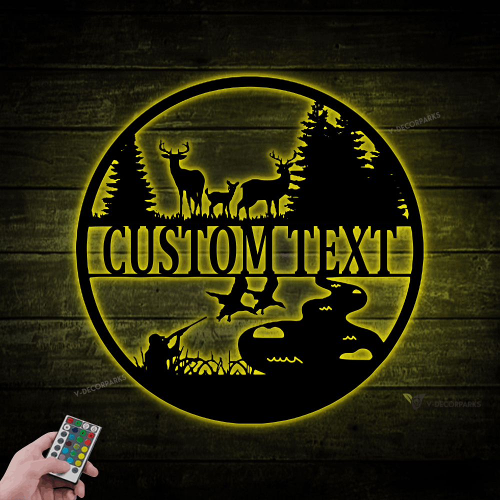 Custom Hunting Metal Sign With Led Lights, Personalized Metal Sign ...