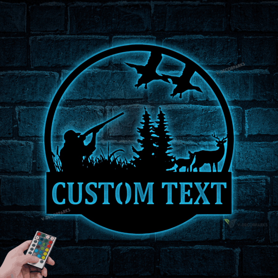 Custom Hunting Metal Sign With Led Lights, Personalized Metal Sign ...