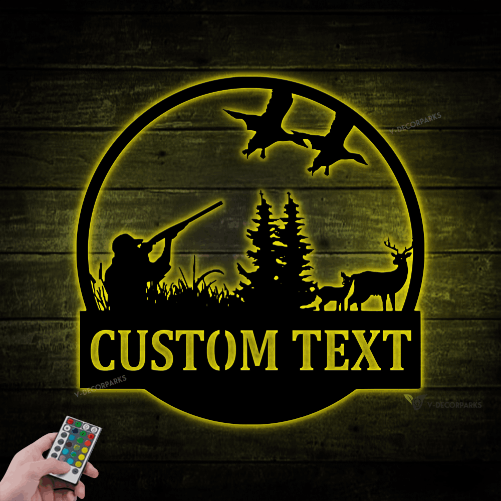 Custom Hunting Metal Sign With Led Lights, Personalized Metal Sign ...