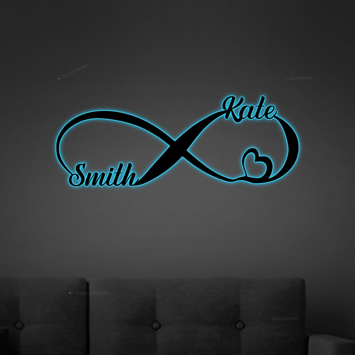 Custom Infinity Heart Metal Sign With Led Lights, Personalized Name ...