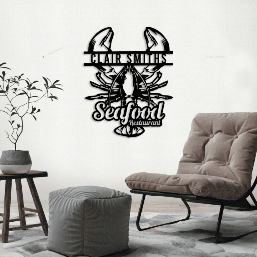 Custom Lobster Seafood Restaurant Metal Sign Led Lights, Personalized ...