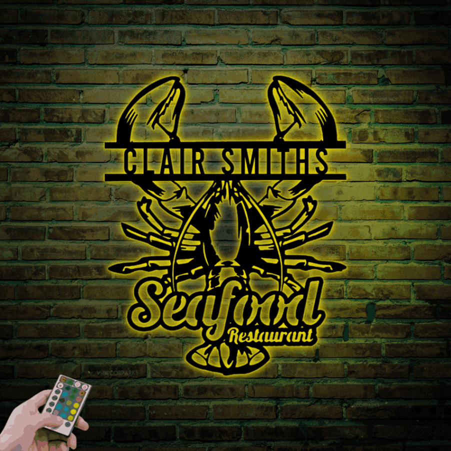 Custom Lobster Seafood Restaurant Metal Sign Led Lights, Personalized ...