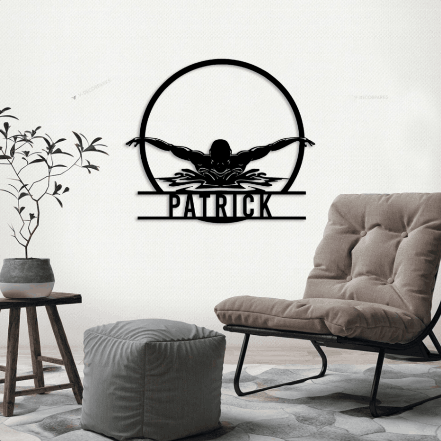 Custom Man Swimmer Metal Sign Led Lights, Personalized Swimming ...