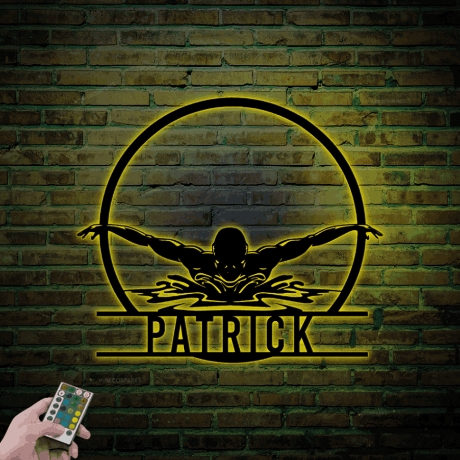 Custom Man Swimmer Metal Sign Led Lights, Personalized Swimming ...