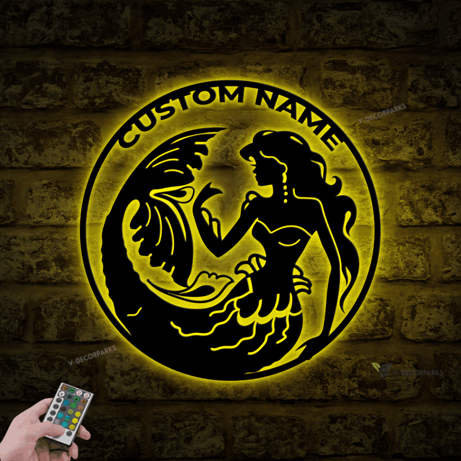 Custom Mermaid Metal Sign Led Light, Mermaid Wall Art, Personalized ...