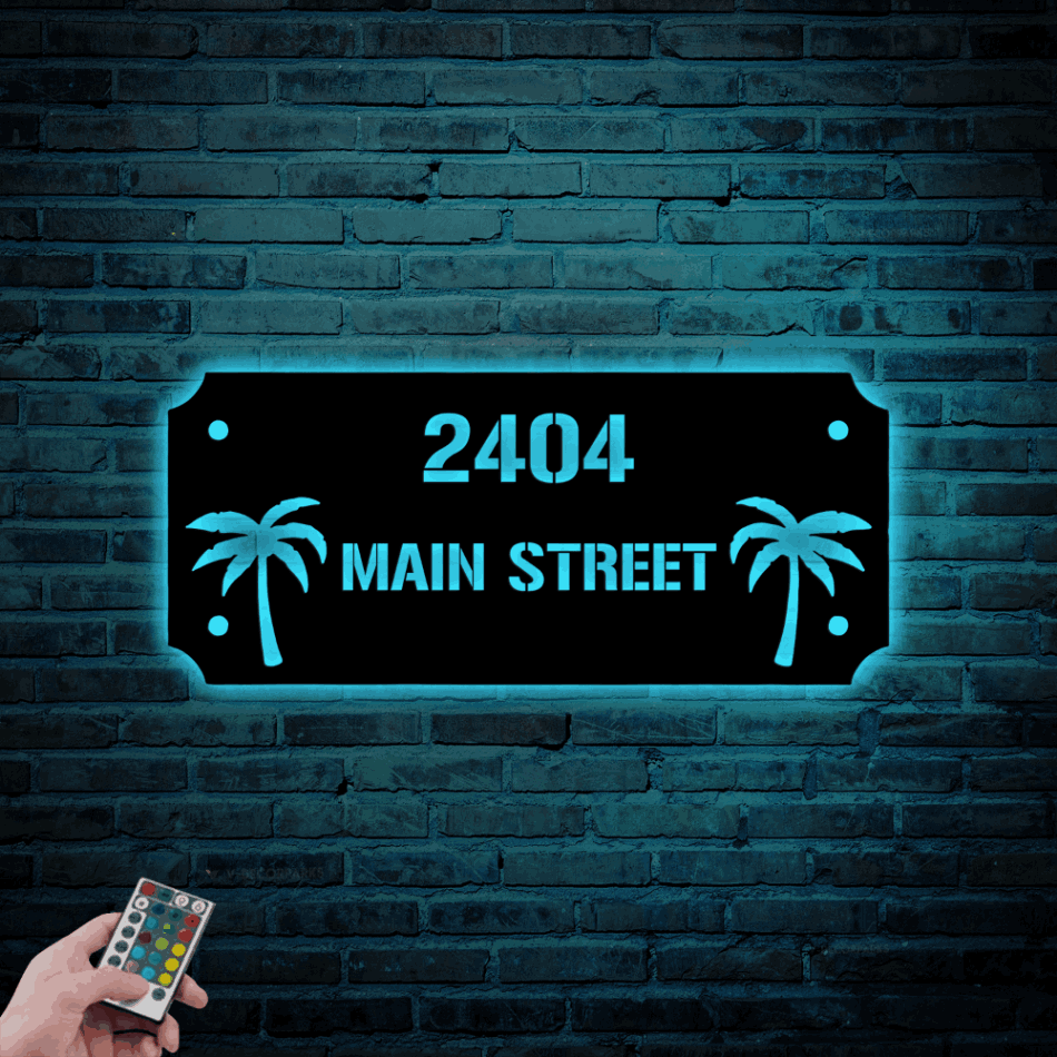 Custom Metal Address Sign With Led Lights, Metal House Number Street ...