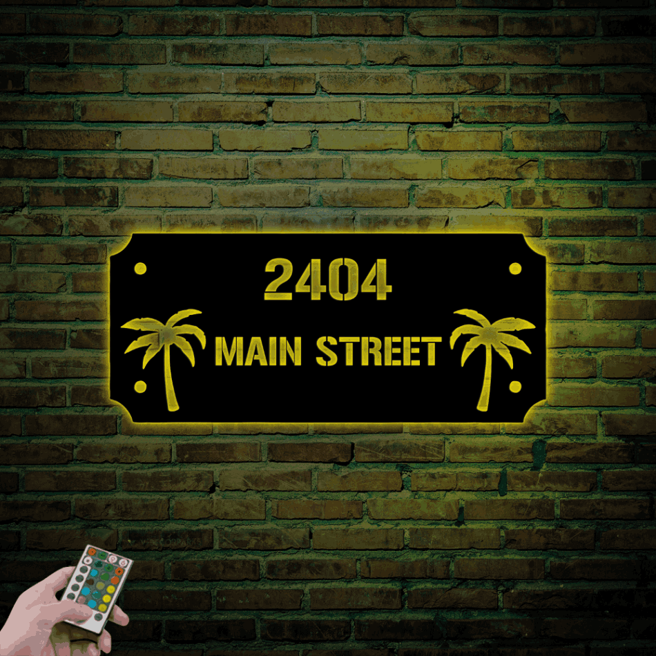 Custom Metal Address Sign With Led Lights, Metal House Number Street ...