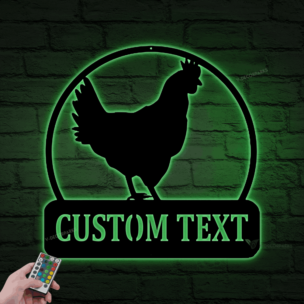Custom Metal Chicken Sign With Led Lights, Metal Chicken Sign, Metal ...
