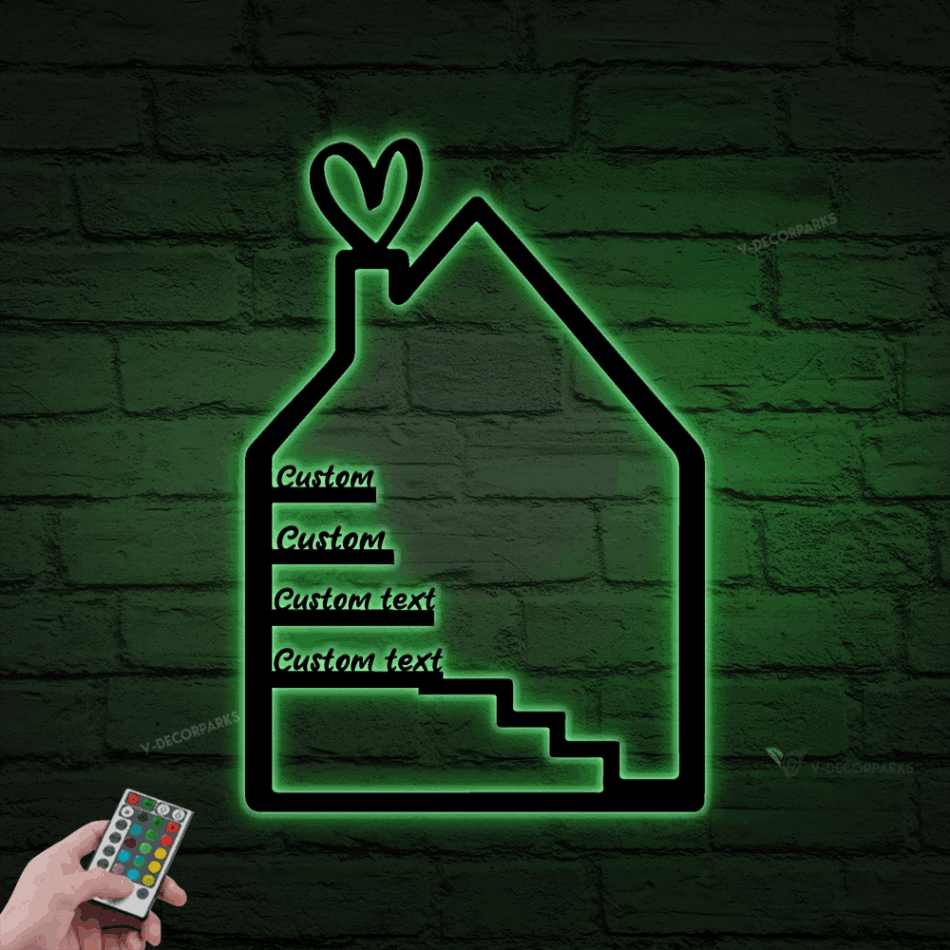 Custom Metal House And Names Sign With Led Lights, House With Family ...