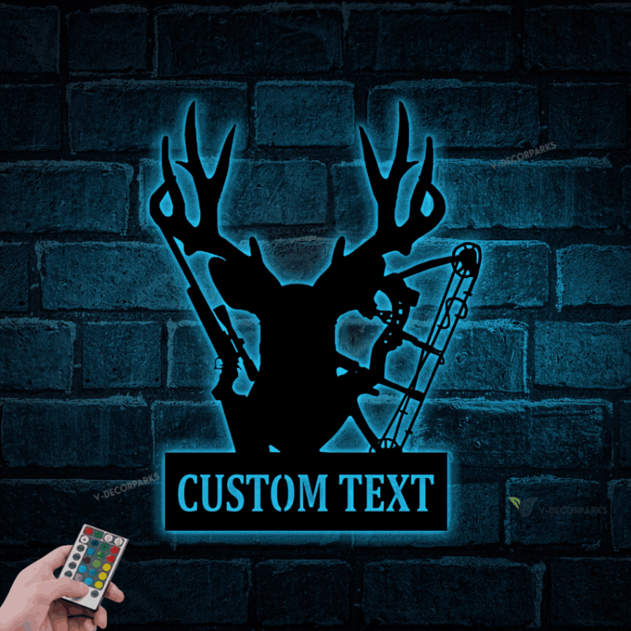 Custom Metal Hunting Sign With Led Lights, Hunting Mancave Sign, Deer ...