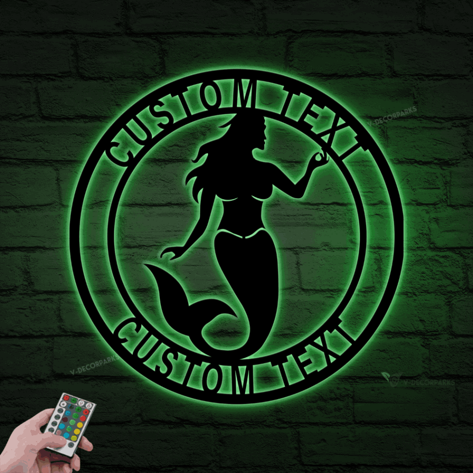 Custom Metal Mermaid Sign With Led Lights, Metal Poolhouse Sign ...