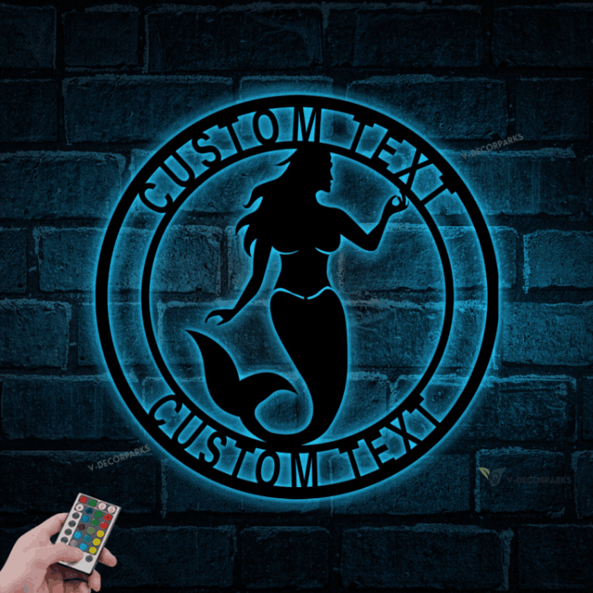 Custom Metal Mermaid Sign With Led Lights, Metal Poolhouse Sign ...
