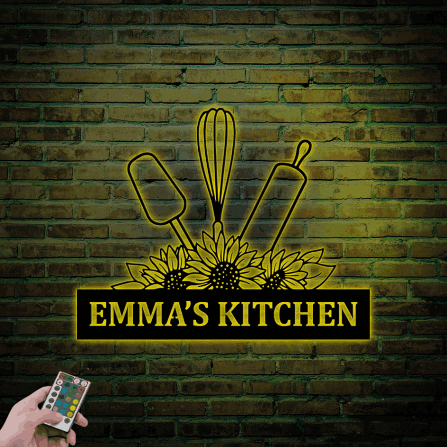 Custom Metal Sign With Led Lights For Kitchen, Personalized Kitchen ...